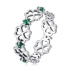 Teleye Four-leaf Clover Ring 925 Sterling Silver Ring for Women (7)