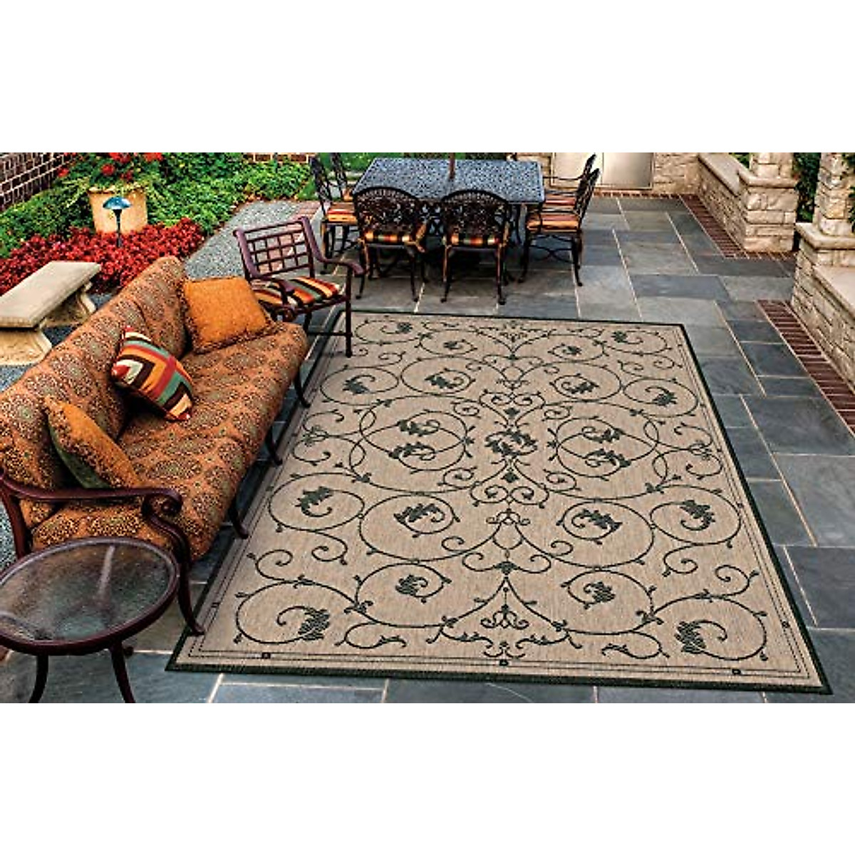 Couristan Recife Veranda 5-Feet 3-Inch by 7-Feet 6-Inch Rug, Cocoa and Black