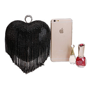 Flada Rhinestone Handbag for Women Dazzling Heart Shaped Cluth Purse and Evening Bag, Blue, Medium