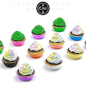 qiqee 500pcs Foil Cupcake Liners For Baking Standard Size Thick ＆ Sturdy Oil Resistance, 10 Color Baking Cups Muffin Liners Paper(Standard Size 2inch Bottom)