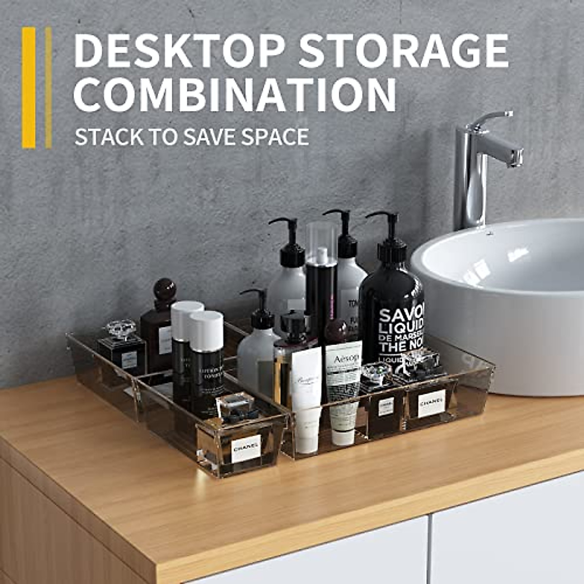 Kzemtcuo 16 Pcs Drawer Organizer Set 5-Size Non-Slip Bathroom Drawer Tray Dividers Versatile Storage Bins Plastic Organizers Divider Container For Dresser Makeup Kitchen Junk Drawer Organizer