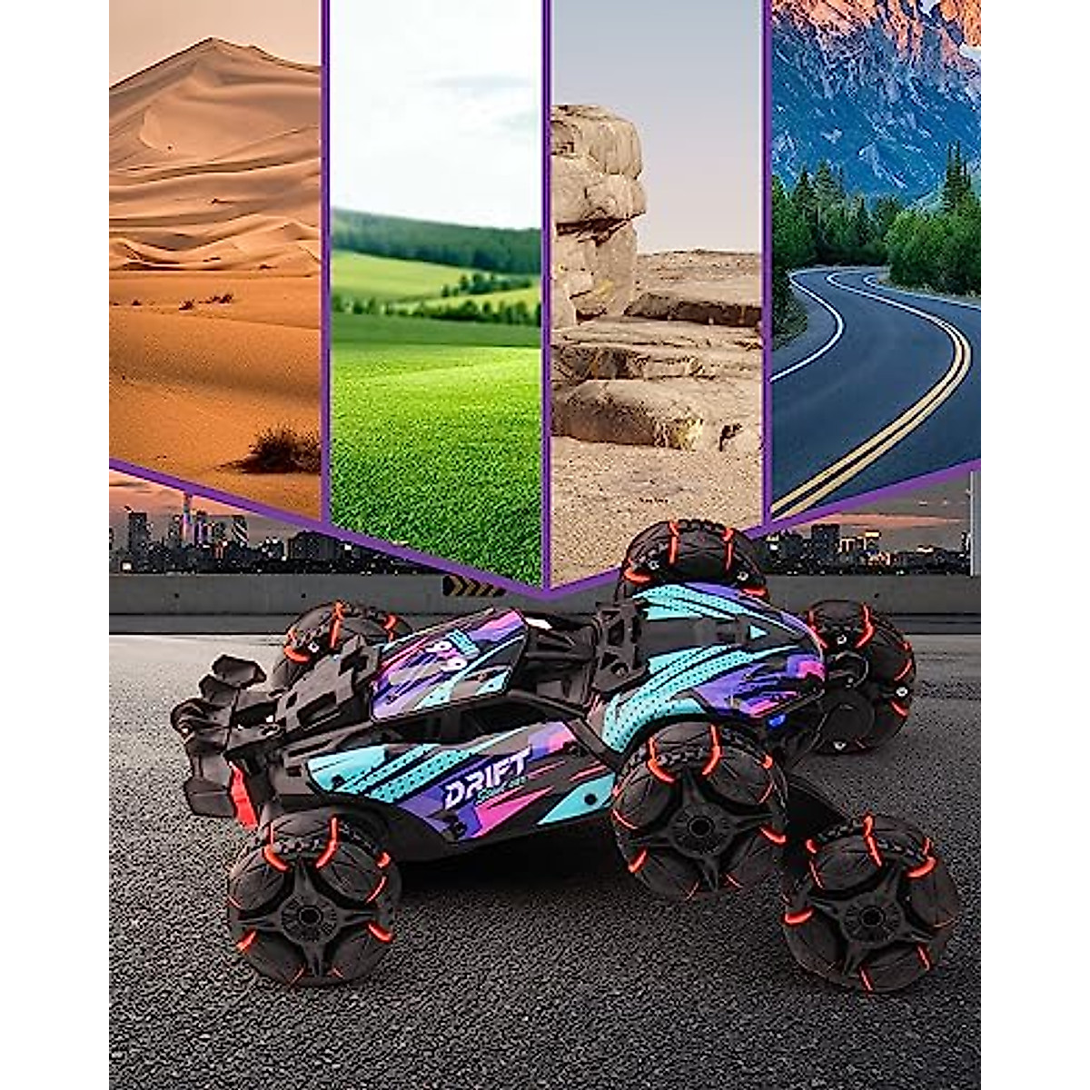 SUPERSUN Remote Control Car, 1:24 RC Stunt Car, 360 Flips Rotating RC Cars with Light Spray Effect, 6WD 2.4Ghz Electric Racing Toy Car, Birthday for Boys Kids Over 6 Years Old