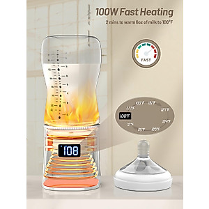 Portable Bottle Warmer for Travel, 10 in 1 Baby Bottle Warmer Set with 5 Adapters & 2 Glass Milk Cup, 100W Fast Heating Cordless Rechargeable Travel Bottle Warmer, Baby Gift Set