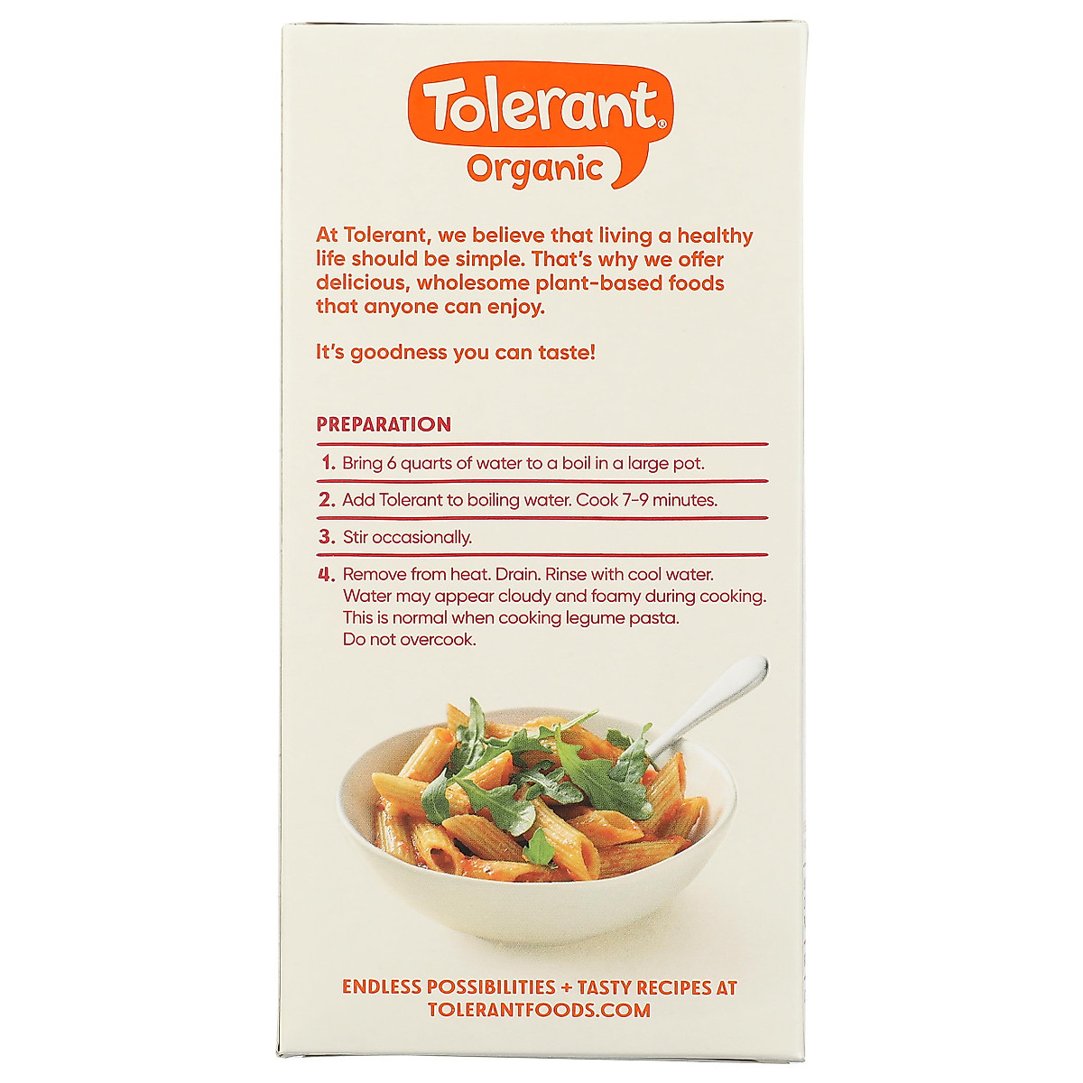 Tolerant Organic Red Lentil Penne Pasta Free from Allergens - Gluten Free, Vegan, Paleo, Plant Based Protein Pasta - Non GMO, Kosher - Made with 1 Single Ingredient, 8 Ounce (Pack of 1)
