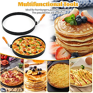 8 Inch Large Omelette Ring for Griddle, 2 Packs 8" Stainless Steel Non-stick Omelet Ring, Round Pancake Rings Griddle Omelette Egg Ring Crumpet Ring Muffin Ring with Silicone Handle