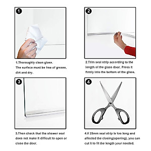 Cozylkx Frameless Shower Door Bottom Seal with Drip Rail 3/8" Thick Glass 33" Long Sweep - Glass Door Seal Strip Stop Shower Leaks