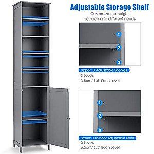 Tangkula 72 Inches Tall Cabinet, Bathroom Free Standing Tower Cabinet with Adjustable Shelves & Cupboard with Door Space Saving Cabinet Organizer Home Storage Furniture (Gray)