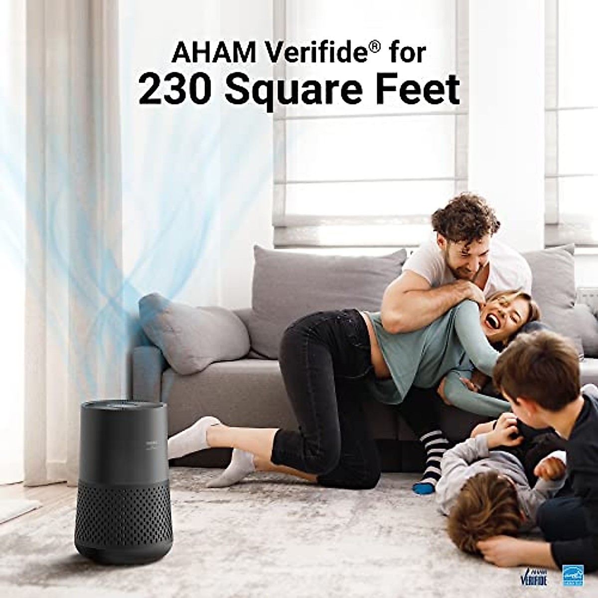 Winix A230 Tower H13 True HEPA 4-Stage Air Purifier, Perfect for Home office, Home classroom, Bedroom and Nursery, Charcoal Grey