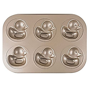 PALPLUS Duck Bird Shape Pans for Baking 6-Cavity Cake Pan Non-Stick Bake-ware Mold for Oven Baking Champagne Gold For Baking Decorating