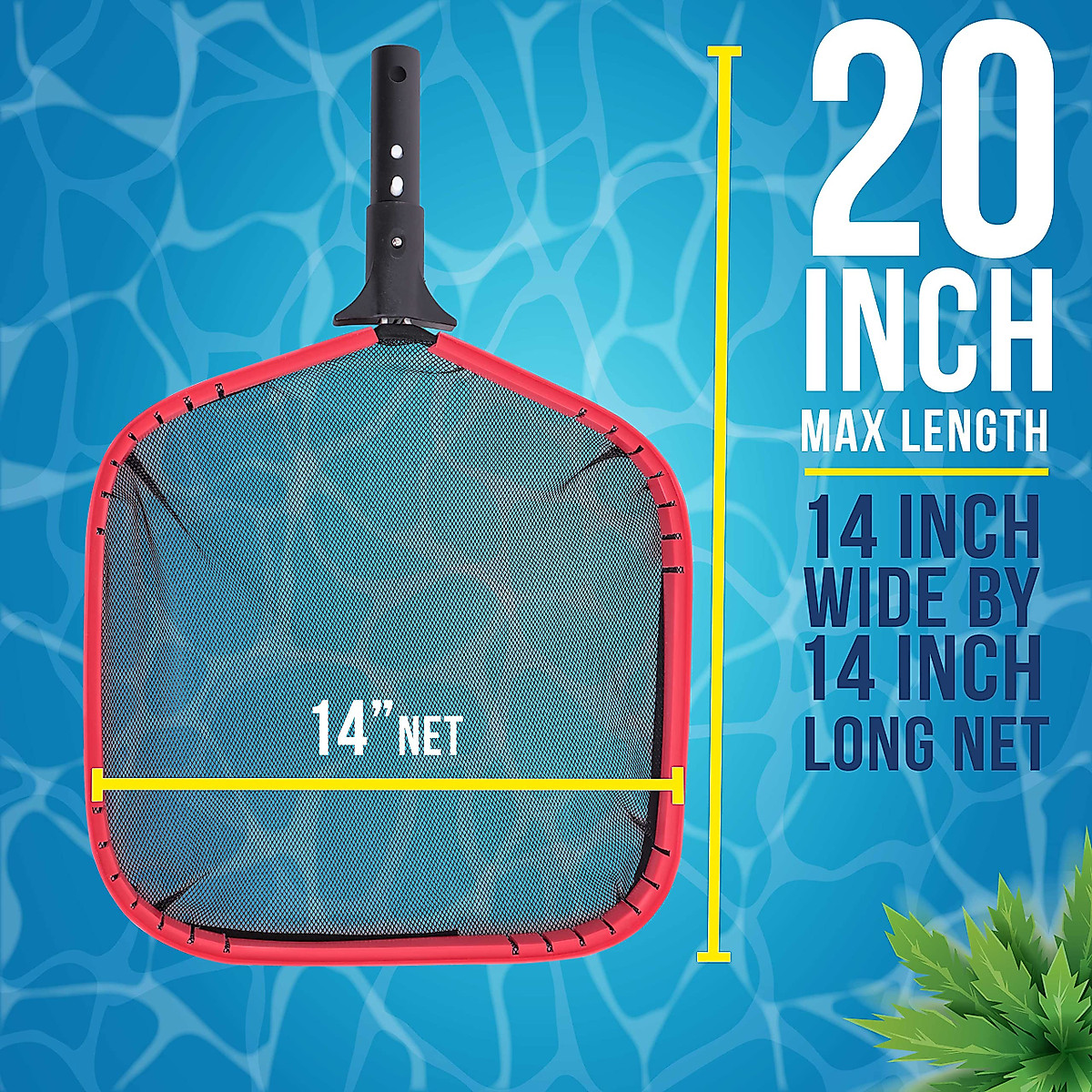 U.S. Pool Supply Professional 14" Swimming Pool Leaf Skimmer Net, Heavy Duty - Strong Reinforced Aluminum Frame for Faster Cleaning & Easier Debris Pickup and Removal