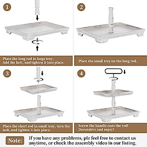 Hanobe Tiered Tray for Table Decor: 2 Tier Serving Stand Farmhouse Decorative Tray for Coffee Bar Centerpiece Rectangle Wood Display Stands Kitchen Counter (White)
