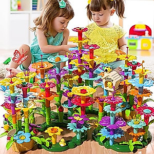 TEMI 138 PCS Educational STEM Toy and Preschool Garden Play Set for Kids Age 3-7, Flower Stacking Toys for Boys and Girls
