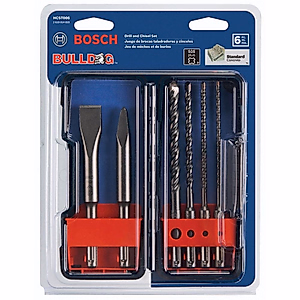 BOSCH GBH2-28L 1-1/8" SDS-plus Bulldog Xtreme Max Rotary Hammer and 6 Piece SDS-plus Masonry Trade Bit Set, Chisels and Carbide, HCST006