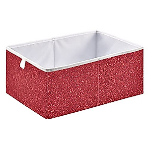 xigua Red Glitter Texture Storage Basket Storage Bin Organizer Basket, Foldable Rectangular Storage Box for Home Office, 16 x 11 x 7 Inch