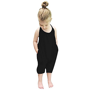 RAISEVERN Baby Girl Rompers Backless Slouch Jumpsuit Toddler Kid Jumper Cute Dinosaur Summer Beach Pants Halter Holiday Plain Bodysuit Black, 2-3T