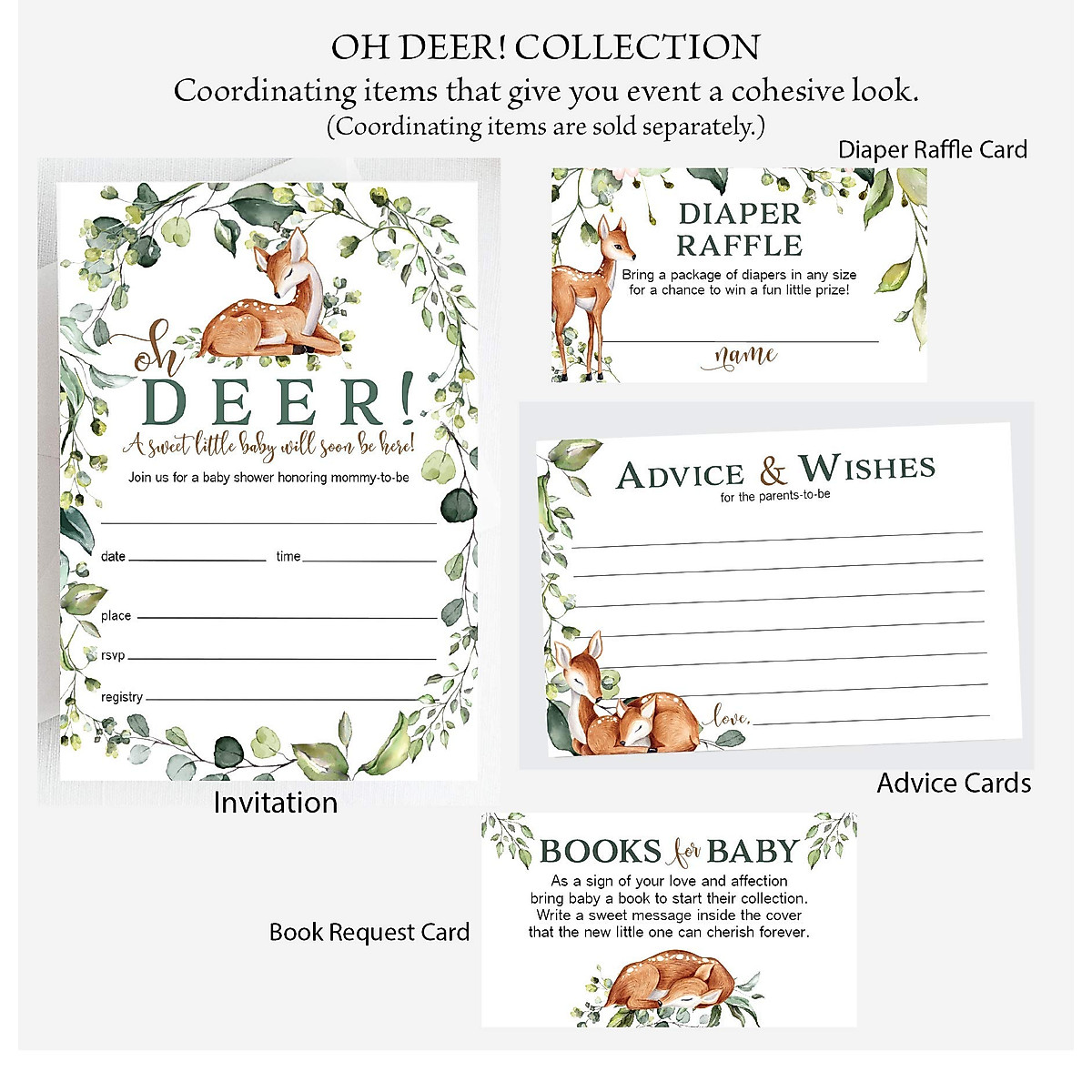 Set of 50 Oh Deer Books for Baby Shower Request Cards, Baby Shower Book Request Card, Woodland Baby Shower Invitations