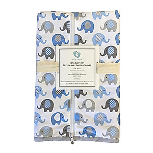Vera Elephant 100% Breathable Cotton Baby Car Seat Cover (Blue Grey)