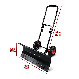 KOKMAT Snow Shovels, Rolling Snow Pusher 10in Wheels, Heavy Duty Metal Snow Pusher with Adjustable Height and Angle for Driveway, Garden, Pavement Cleaning (Size : Double Pole)
