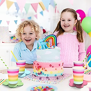 6 Pieces Danish Pastel Flower Coasters Aesthetic Cute Preppy Coasters Danish Pastel Room Decor Drinks Coffee Table Gift for Home, Green Pink Purple Orange Blue and Yellow, 3.7 Inches