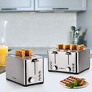 Toaster 4 Slice, LauKingdom 1.57" Extra Wide Slots Toaster, Smart Pop-Up Stainless Steel Toasters with 6 Shade Settings, Evenly & Quickly Bread Toaster, Bagel Defrost Cancel Function, 1500W, Silver