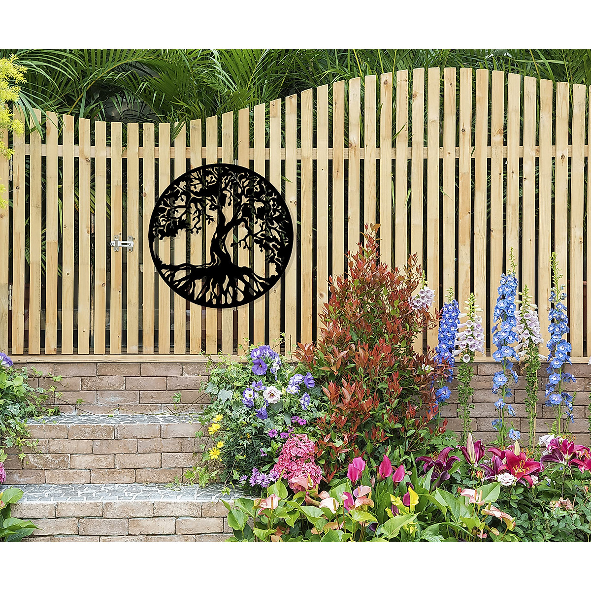 Steel Roots Decor Metal Black Tree of Life Wall Art - Powder Coated Laser Cut Holes - Indoor and Outdoor Home Bedroom or Kitchen Decorations, Modern Wall Sculpture Art Round for Living Room – 18”