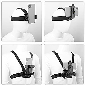 ChromLives Phone Strap Mount Set, Phone Chest Strap Mount+Phone Head Mount +Phone Neck Holder,3 in 1 Hands Free Phone Holder for Neck Head Chest Compatible with iPhone,Gopro Hero and More
