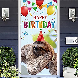 Sloth Banner Backdrop Background Photo Booth Props Realistic Lifelike Adorable Animal Folivora Jungle Theme Decor for Safari Wild One 1st Birthday Party Baby Shower Favors Supplies Decorations