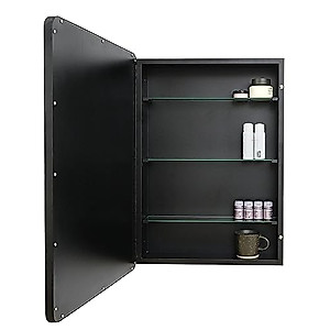 FOMAYKO Farmhouse Black Metal Framed Recessed Bathroom Medicine Cabinet with Mirror Rounded Rectangle Vanity Mirros for Wall 22x30 inch