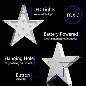 LED Marquee Star Signs Night Lights, Battery Operated Star Shaped Desk Table Lamp for Kids, Baby, Child, Girl Gift, Nursery Room, Wall Decor-Star(White)