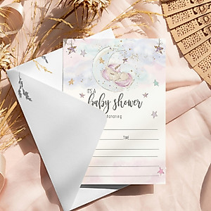 Paper Clever Party Unicorn Invitations with Envelopes - 25 Pack - 5x7 Blank Cards for Girls Baby Shower Handwrite Personalized Party Details - Rainbow Theme