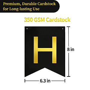 LITAUS, Black Gold Happy Birthday Banner - Pre-Strung, 9 ft, No DIY | Birthday Decorations | Happy Birthday Sign for Birthday Decor, Backdrop | Birthday Banner for Women, Men | Happy Birthday