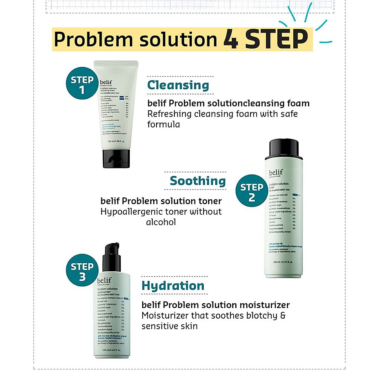 belif Problem Solution Toner | Facial Toner for Acne-Prone & Oily Skin | Antioxidants & Tea Tree Oil Soothes Blemishes & Prevents Future Breakouts | Sensitive Skin Toner for Women & Men | 6.75 Fl Oz