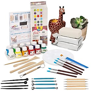 GGsimidale Pottery Kit Air-Dry Clay for Adults-Set Includes: Air-Dry Clay for Adults,Tools,Pigment,Brushes, How-to-Guide,Regular Paint,Pigment Tray