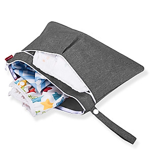 Damero 3Pcs Wet Dry Bags for Baby Cloth Diaper, Washable Diaper Wet Bag with Handle for Pumping Parts, Travel, Swimsuits, Gray