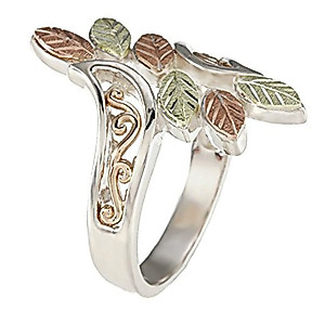 Fancy Bypass Scrollwork Ring, 10k Yellow Gold, Sterling Silver, 12k Green and Rose Gold Black Hills Gold Motif, Size 7
