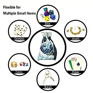 QIELIZI DND Dice Bag Pouch,PU Leather Dragon Dice Pouch Wih 7 Die Set Perfect for Dungeons and Dragons RPG D&D Dices, Coins and Accessories(Huge Wave)