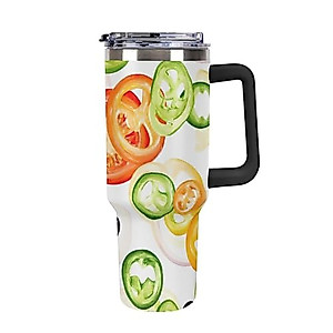 Sliced ​​Pepper Tomato Onion 40oz Water Bottle Double Wall Insulated Tumbler with Handle Leakproof Travel Mug Black-style