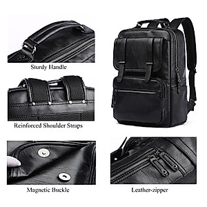 CHAO RAN Leather Travel Laptop Backpack For Men Fit 15.6 Inch Notebook Black Water Resistant Carry On Backpack Vintage Large College School Bag