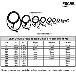 9KM DWLIFE Fishing Rod Tip Guide Repair Kit Pole Replacement Stainless Steel Ceramic Ring Saltwater Freshwater Mixed Size in a Box(Small - 50pcs)