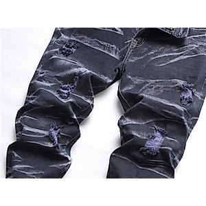Men's Stylish Tied Dyed Jeans Ripped Stretch Printed Slim Fit Denim Pants Casual Straight Washed Distressed Jean (Purple,30)