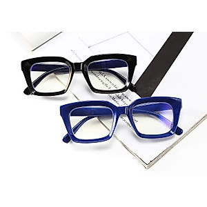 FEISEDY Retro Square Blue Light Blocking Reading Glasses Anti Glare Digital Eyestrain Reader B2479 Black 150