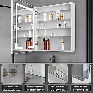 ExBrite Led Medicine Cabinets for Bathroom with Mirror,24x30 Inch,Surface Or Recessed Medicine Cabinet,Frameless Mirror Medicine Cabinet Wall Mounted,Defog,Dimming(Left Opening Door)