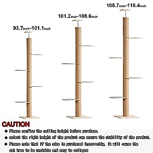 Catforest Floor-to-Ceiling Cat Tree Cat Climbing Tower with Natural Sisal Rope Scratching Post, Height:93.7-101.1Inch&101.2-108.6Inch&108.7-115.4Inch 3 Options (Celling Height:93.7Inch-101.1Inch)