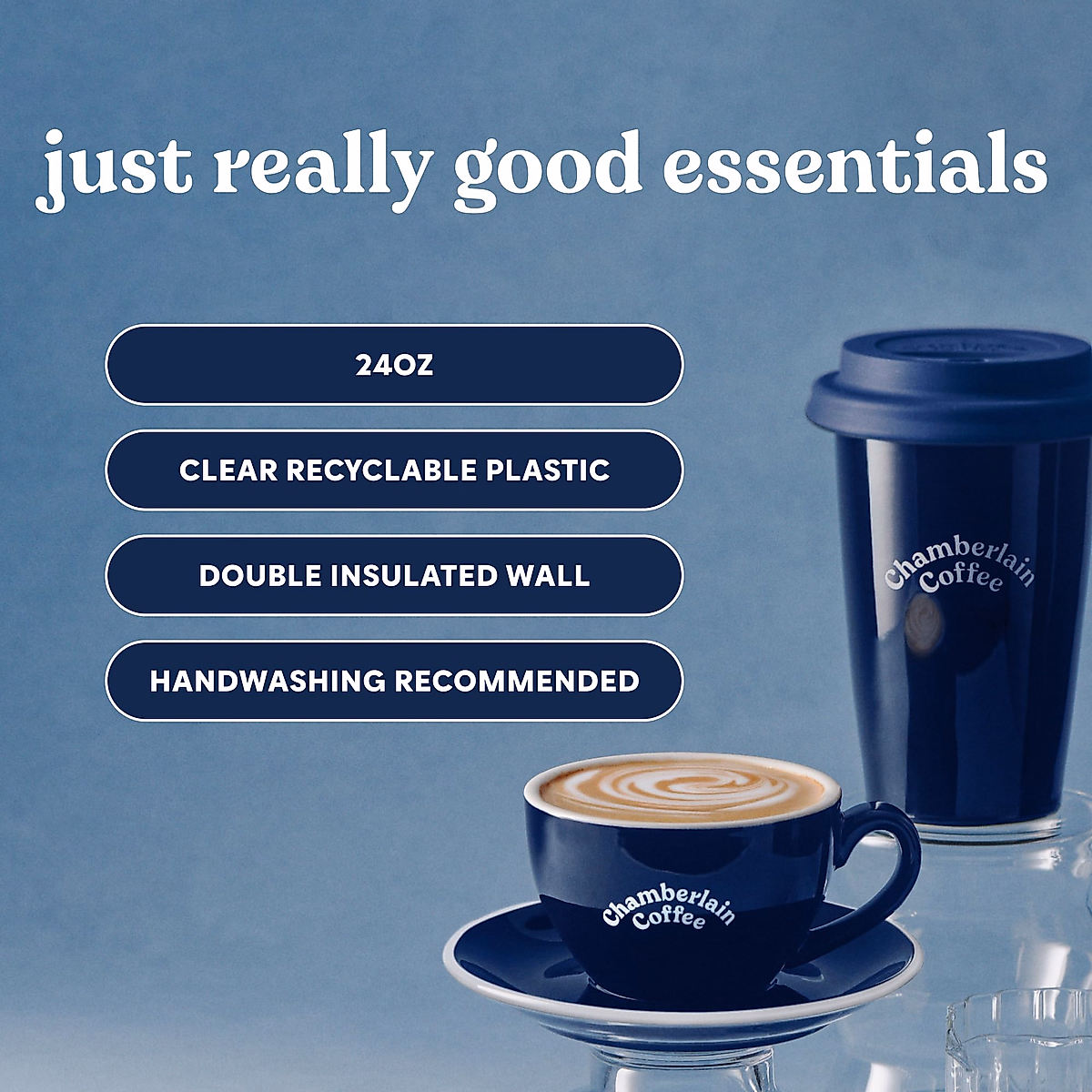 Chamberlain Coffee Transparent Tumbler - 24 Oz Clear Iced Coffee Tumbler with Straw - Double Wall Tumbler with Lid for Cold Brew, Iced Tea, Matcha and Cold Drinks - 100% Recyclable Iced Coffee Cup