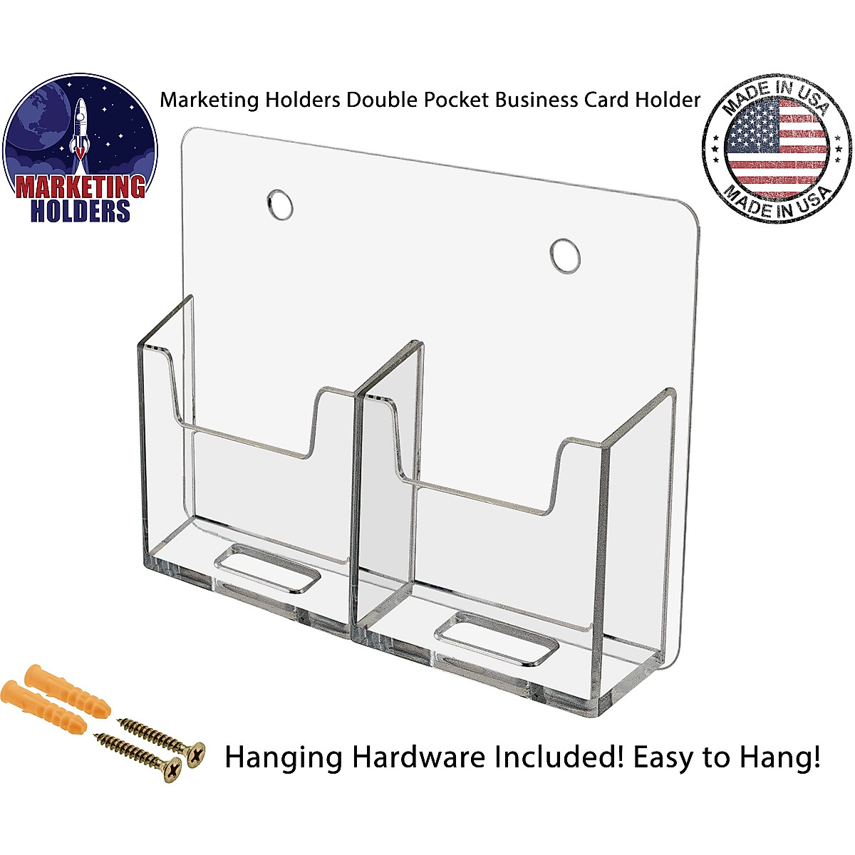 Marketing Holders 2 Pack Vertical Business Card Holder Wall Mount with Hanging Hardware Holds 2" x 3.5" Appointment Cards for Medical Facilities Gift Cards ID Badges Clear Acrylic Display Rack