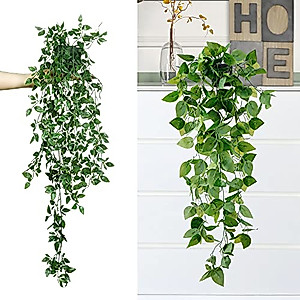 Sggvecsy Fake Hanging Plants 4 Pack Artificial Hanging Eucalyptus Plants Fake Potted Greenery Faux Eucalyptus Mandala Vine Ivy Vine Leaves Pea Pod for Home Indoor Outdoor Wall Garden Decor