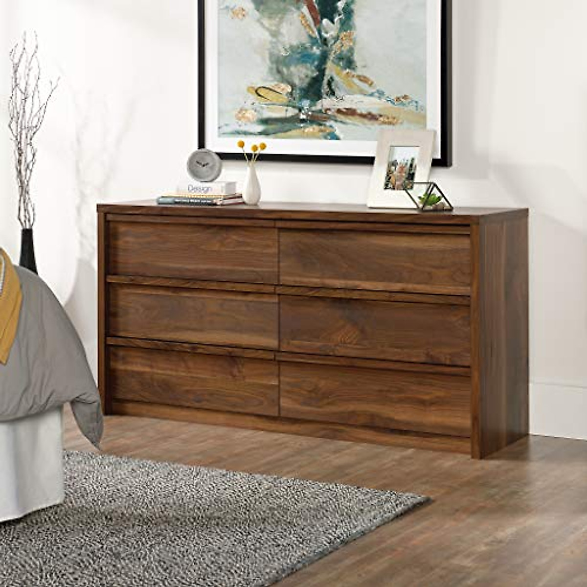 Sauder Harvey Park Dresser, L: 60.71" x W: 17.48" x H: 31.06", Grand Walnut Finish