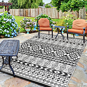 Loninak Outdoor Rug Carpet, Plastic Straw Rug, Waterproof Outdoor Rugs, Patio Rug for RV, Trailer, Beach Camping, Backyard, Deck, 4 Stakes and Carry Bag Included, 5' x 8'