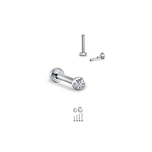 316L Stainless Steel Labret Nose Ring Stud Titanium Push Pin Threadless Post 3/16" - 5mm Post 2.5mm Stone 18G