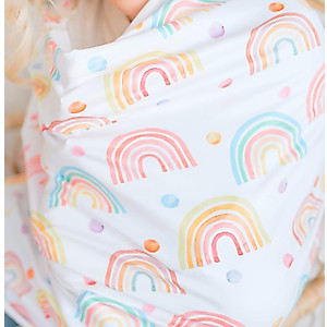 Bundled Joy Baby Gifts - Baby Car Seat Cover Canopy Breastfeeding Nursing Cover Infinity Scarf Stretchy Soft Boys Girls Gender Neutral (Rainbow White)